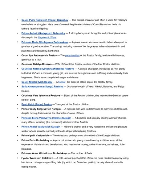 War And Peace Characters War And Peace