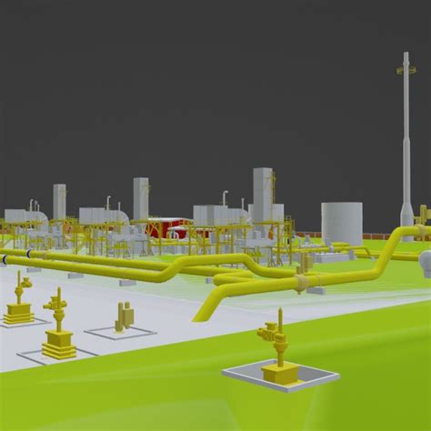 3d Gas Compression Plant With Triple Turbines And Piping System