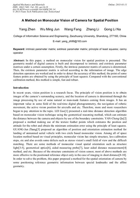 a method on monocular vision of camera for spatial position