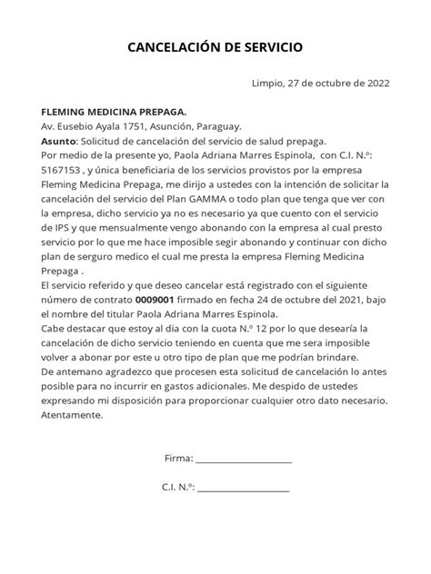 Cancelacion De Servicios Pdf