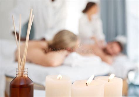 Couple Massage And Aromatherapy With Candle In Spa For Luxury Service