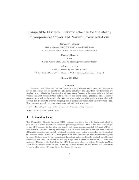 Pdf Compatible Discrete Operator Schemes For The Steady