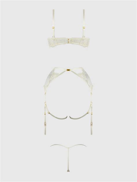 Rosalie Bridal Lace Open Cup Bra Garter And G String Set Bella Bella