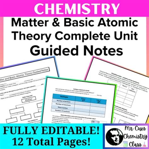 Chemistry Matter And Basic Atomic Theory Full Unit Guided Notes Tpt