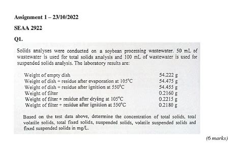 Solved Solids Analyses Were Conducted On A Soyb