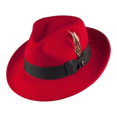 Jaxon And James Crushable Pachuco C Crown Wool Felt Fedora Hat Red