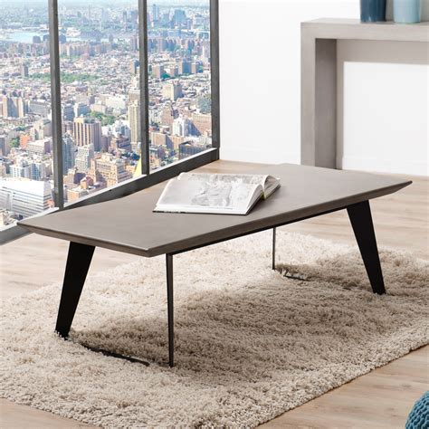 Table Basse Plateau Béton Gris Foncé Et Pieds Métal Noir 130x60x42cm