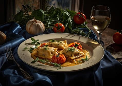 Premium Ai Image A Gourmet Presentation Of Ravioli In A Fine Dining