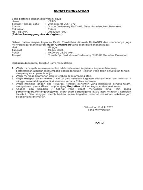 Surat Pernyataan Ijin Hajatan Pdf