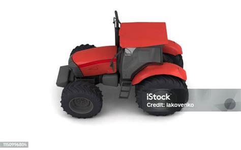 흰색 배경에 고립 된 빨간색 농업 휠 트랙 터에 아이소메트릭 뷰 측면 보기 왼쪽 높은 각도 보기 3d 렌더링 3차원 형태에 대한 스톡 사진 및 기타 이미지 Istock