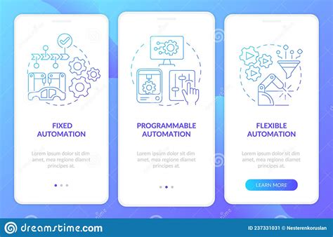 Automation Types Blue Gradient Onboarding Mobile App Screen Stock Vector Illustration Of Text