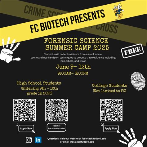 We Are Excited To Offer A Free 4 Day Forensic Summer Camp To High