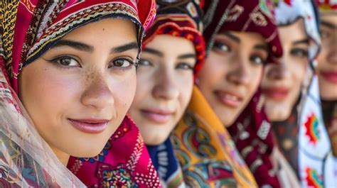 Four Young Women In Traditional Middle Eastern Clothing Look At The