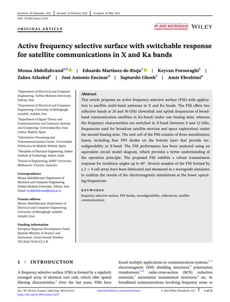 Pdf Active Frequency Selective Surface With Switchable Response For Satellite Communications
