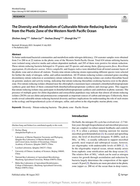 Pdf The Diversity And Metabolism Of Culturable Nitrate Reducing Bacteria From The Photic Zone