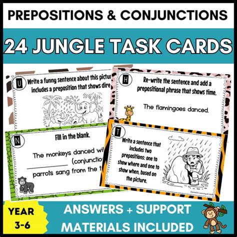 Parts Of Speech Safari Prepositions And Conjunctions Grammar Task Cards
