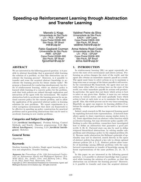Pdf Speeding Up Reinforcement Learning Through Abstraction And