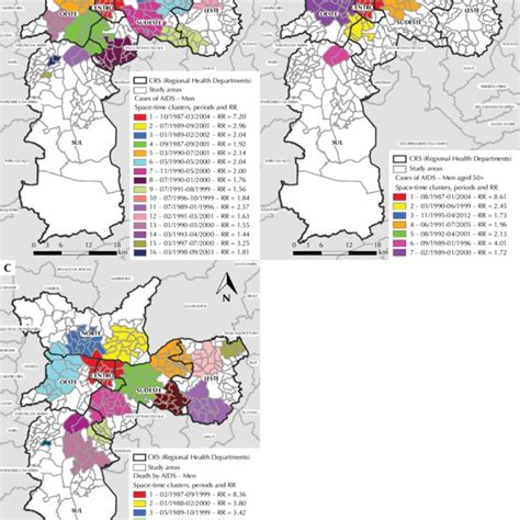 Maps Of Purely Spatial Clusters With High Rates Of Aids Cases In Men