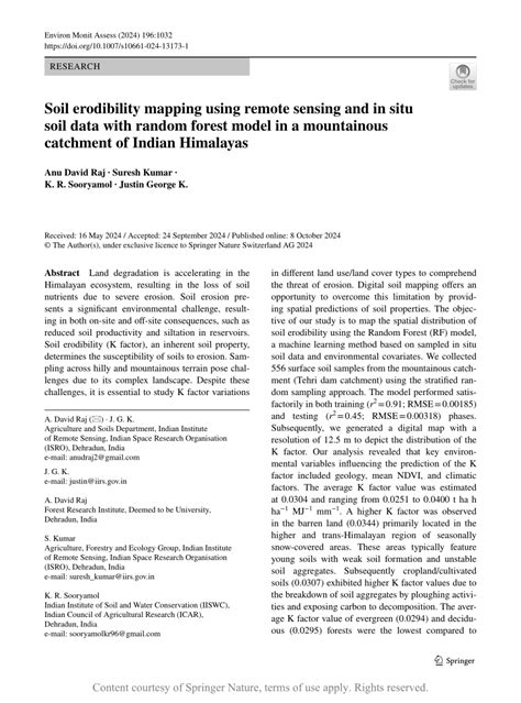 Soil Erodibility Mapping Using Remote Sensing And In Situ Soil Data