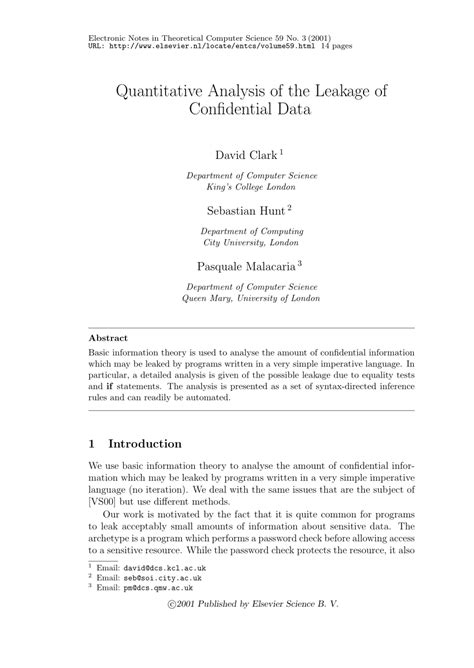 Pdf Quantitative Analysis Of The Leakage Of Confidential Data