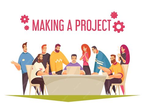 팀에서 일하고 일반적인 프로젝트 그림을 만드는 사람들의 그룹과 공동 작업 설계 개념 무료 벡터