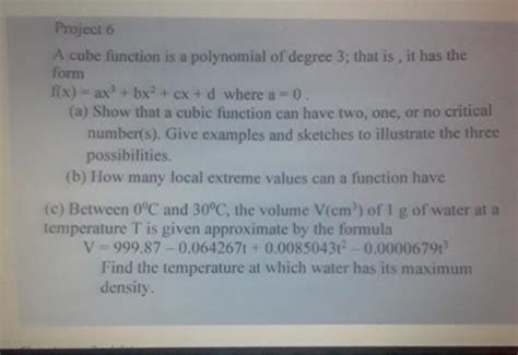 Solved A Cube Function Is A Polynomial Of Degree 3 That
