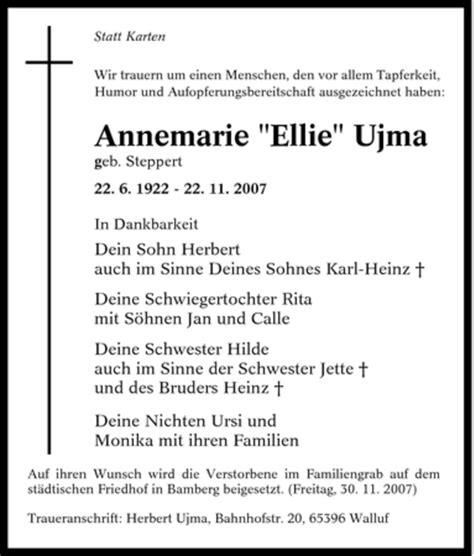 Traueranzeigen Von Annemarie Ujma Trauer In Nrw De