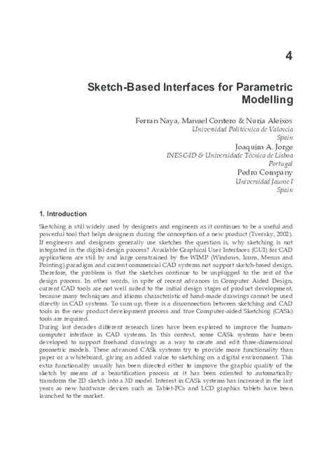 Pdf Sketch Based Interfaces For Parametric Modelling Manuel Contero