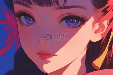 动漫女性角色脸部特写彩色羽毛装饰插画图片下载 正版图片603944495 摄图网