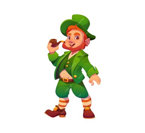 Hombre Leprechaun Irlandés De Dibujos Animados Con Pipa Para Fumar