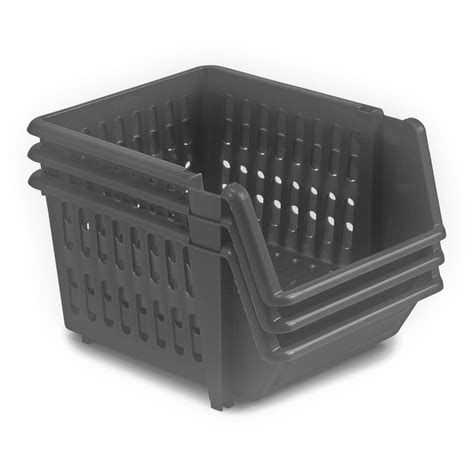 Small Stacking Storage Baskets 3 Tier Black Home Kitchen Office