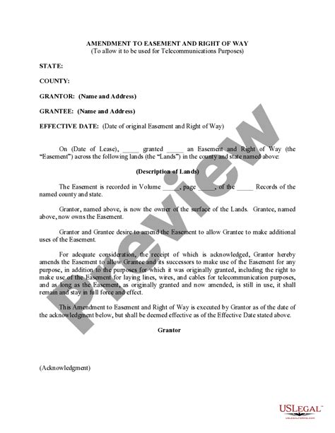 Amendment To Easement And Right Of Way To Allow It To Be Used For