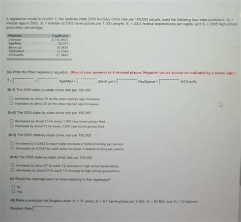 Solved A Regression Model To Predict Y The State By State