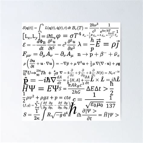 Physics Equations And Formulas Poster For Sale By Noethersym Redbubble