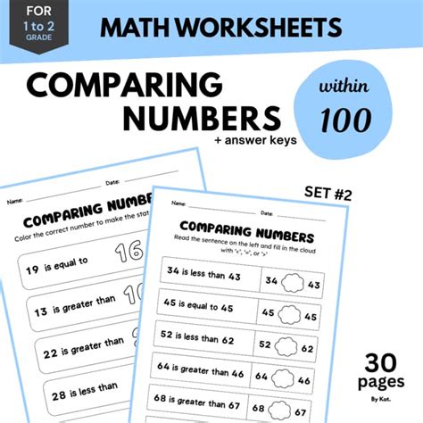 Comparing Numbers Within 100 Set 2 Greater Than Equal To Less