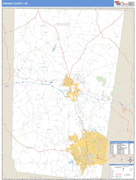 Orange County North Carolina Zip Code Wall Map Map