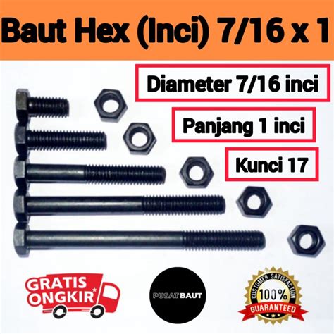 Jual Baut Mur 716 X 1 Baut 17 Baut Kunci 17 Baut Inci Hex Besi Drat