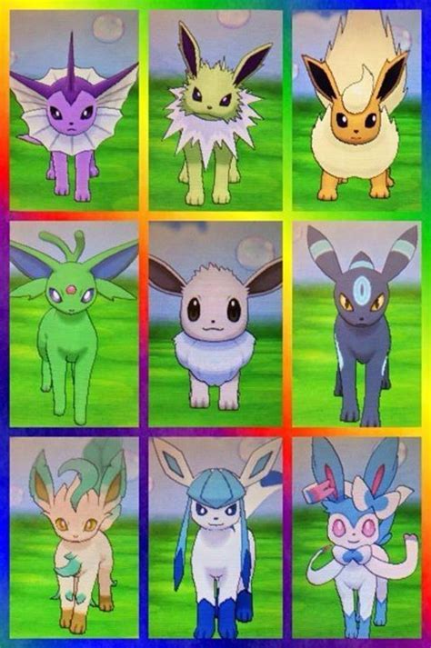 All Eevees In Shiny Form Pokemon Eeveelutions Pokemon Pokemon Eevee