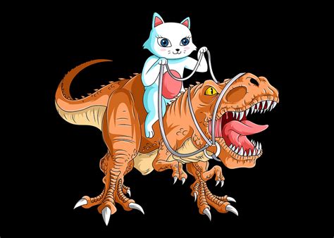 Cat Riding A Trex Poster Picture Metal Print Paint By