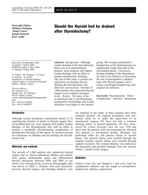 Pdf Should The Thyroid Bed Be Drained After Thyroidectomy