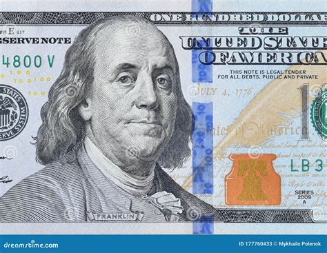Portrait Of Us President Benjamin Franklin On 100 Dollars Banknote