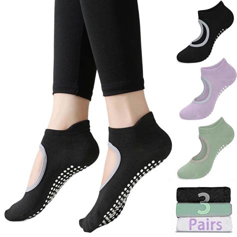 Sunvo 3 Pair Grip Yoga Socks Non Slip Grippy Pilates Socks For Women