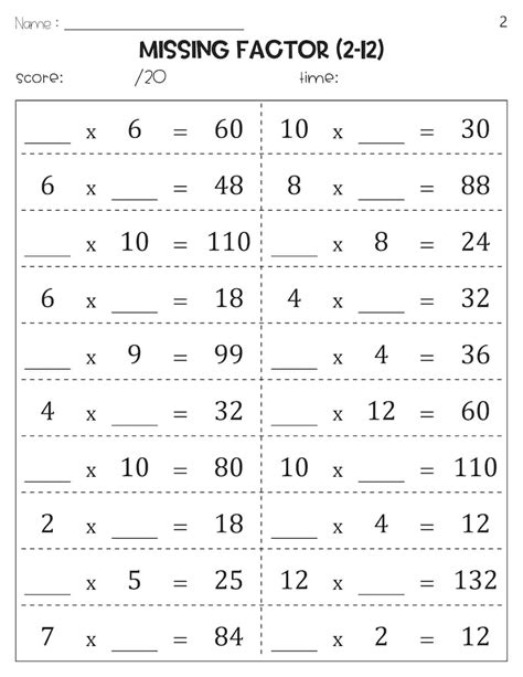 Missing Number Multiplication Factor Worksheets Etsy