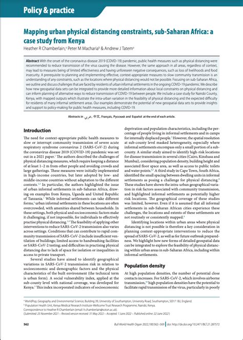 Mapping Urban Physical Distancing Constraints Sub Saharan Africa A