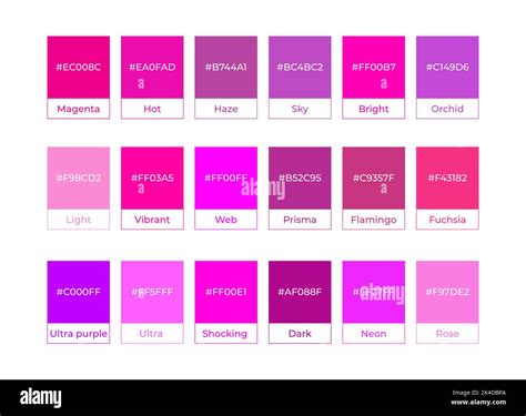 Magenta Color Palette Chart With Color Names And Hex Codes Stock Vector Image And Art Alamy
