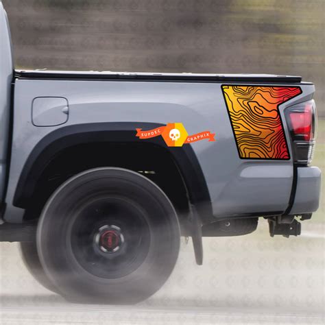 Pair Toyota Trd Side Bed Contour Map Graphics Decal Sticker Model