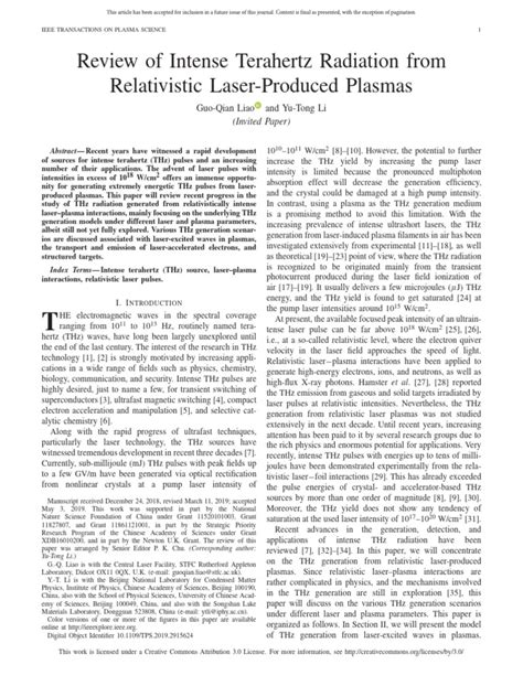 Review Of Intense Terahertz Radiation From Relativ Pdf Terahertz