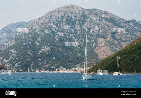 Bay Of Kotor View From The Sea To The Boats Near Old Town Of Herceg Novi In Montenegro Europe