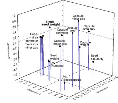 three dimensional plot based on the correlation matrix between seed and