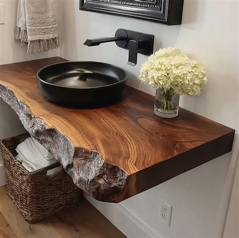 Handmade Live Edge Wood Bathroom Vanity Rustic Floating Sink Shelf
